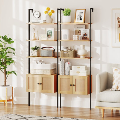 COSTWAY 5-Tier Ladder Bookcase 184CM Tall Wall-Mounted Bookshelf-Natural
