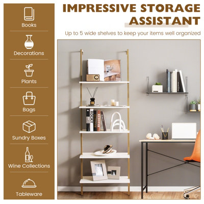 Costway 5 Tier Ladder Shelf Bookshelf Wall Mounted Hanging Storage Shelf Plant Display Rack