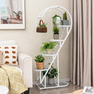 Costway 5 Tier Metal Plant Stand Heart-shaped Ladder Plant Shelf w ...