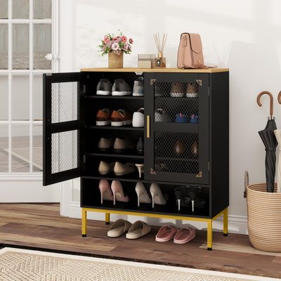 COSTWAY 5-Tier Shoe Cabinet with Mesh Doors Wooden Modern Shoe Storage ...