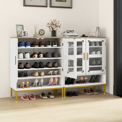 COSTWAY 5-Tier Shoe Cabinet with Mesh Doors Wooden Modern Shoe Storage ...