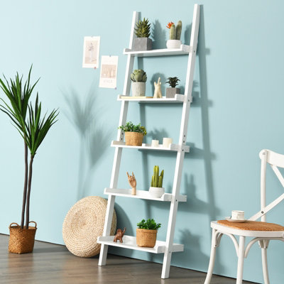 Costway 5 Tier Wooden Ladder Shelf Unit Wall-mounted Bookcase Display
