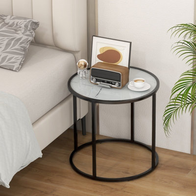 COSTWAY 50cm Round Side Table Glass End Table Modern Coffee Table w ...