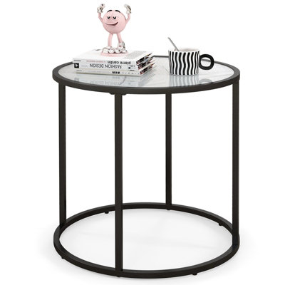 COSTWAY 50cm Round Side Table Glass End Table Modern Coffee Table w ...