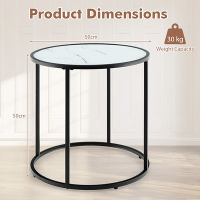 COSTWAY 50cm Round Side Table Glass End Table Modern Coffee Table w ...