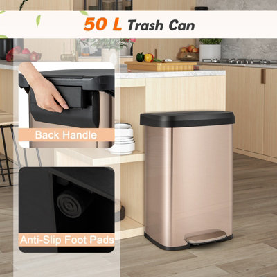 Costway 50L Rectangular Trash Garbage Can Stainless Steel Step Trash ...