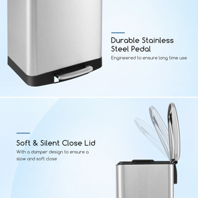 Costway 50L Trash Can Stainless Steel Pedal Garbage Can Lock Device ...