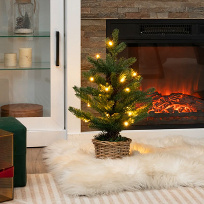 COSTWAY 53cm Mini Pre-lit Christmas Tree Tabletop Small Xmas Tree w ...