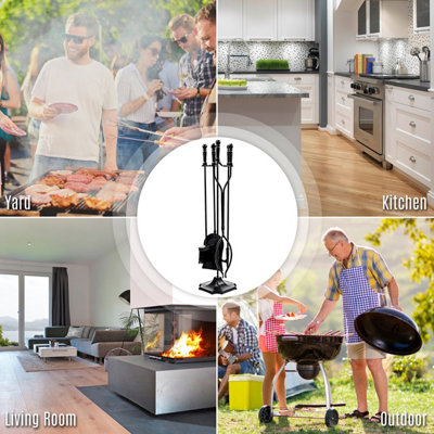 Costway 5PCS Fire Tools Set Iron Fireplace Fireside Companion Brush ...