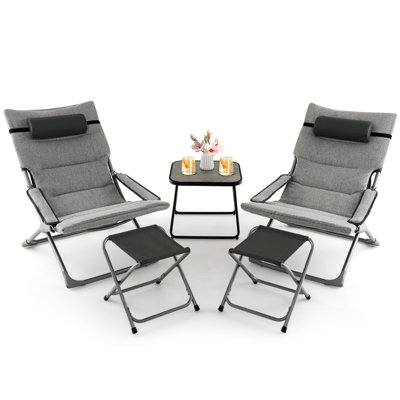 Costway 5PCS Patio Sling Chair Set Folding Beach Chair w/ Ottoman ...
