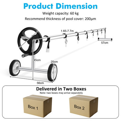 Costway 6.7 m Pool Cover Reel Set Adjustable Above Ground Pool Solar ...