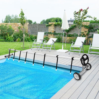 Costway 6.7 m Pool Cover Reel Set Adjustable Above Ground Pool Solar ...