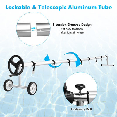 Costway 6.7 m Pool Cover Reel Set Adjustable Above Ground Pool Solar ...