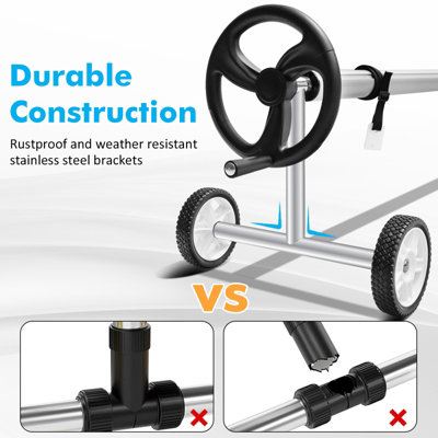 Costway 6.7 m Pool Cover Reel Set Adjustable Above Ground Pool Solar ...