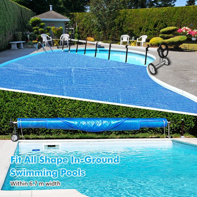 Costway 6.7 m Pool Cover Reel Set Adjustable Above Ground Pool Solar ...