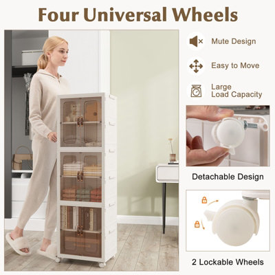 COSTWAY 6-Cube Stackable Storage Bins 115L Shoes Boxes w/ Doors-White