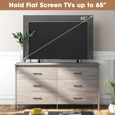 Costway 6 Double Drawers Dresser Organizer TV Stand Wooden Chest of Drawers