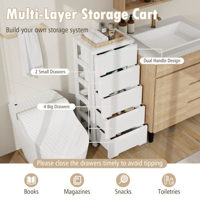 COSTWAY 6 Drawer Rolling Cabinet Plastic Storage Cart 5 tier Drawer Dresser w Wheels