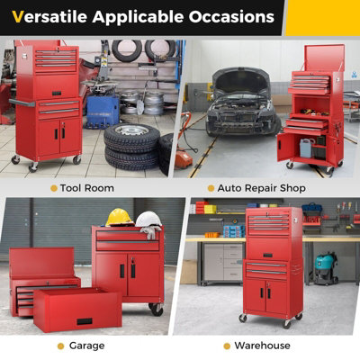 COSTWAY 6-DRAWER ROLLING TOOL CHEST 3-IN-1 HEAVY-DUTY TOOL STORAGE ...