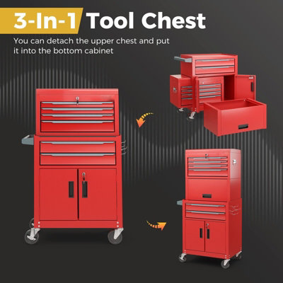 COSTWAY 6-DRAWER ROLLING TOOL CHEST 3-IN-1 HEAVY-DUTY TOOL STORAGE ...