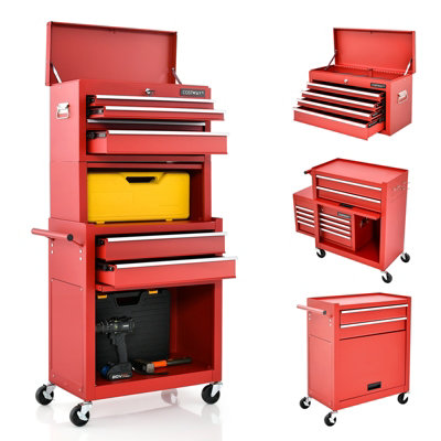 Costway 6 Drawer Rolling Tool Chest Combo Lockable Tool Cabinet with ...