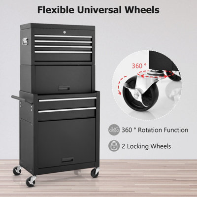 Costway 6 Drawer Rolling Tool Chest Combo Lockable Tool Cabinet with ...