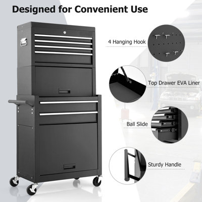 Costway 6 Drawer Rolling Tool Chest Combo Lockable Tool Cabinet with ...