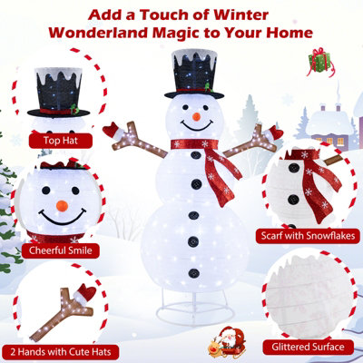 COSTWAY 6 ft Pre-Lit Christmas Snowman Pop-up Christmas Decoration w ...