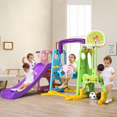 COSTWAY 6 in 1 Kids Slide Swing Set Climbing Slide Playset W ...