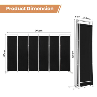 Costway 6-Panel Folding Room Divider with Adjustable Foot Pads Black