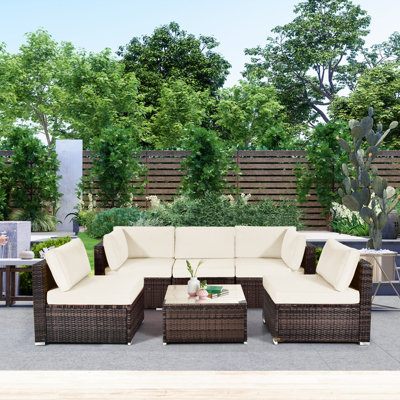 Costway 6 Piece Outdoor Rattan Sofa Table Set Patio Conversation Set w ...