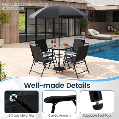COSTWAY 6 Pieces Patio Dining Set with Umbrella Outdoor Table and ...