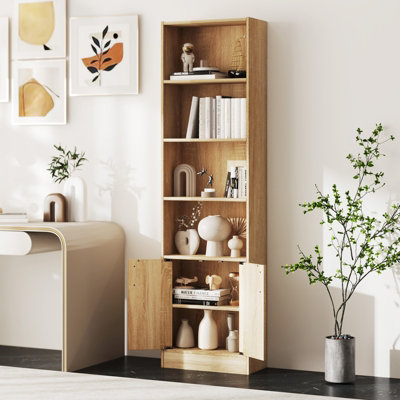 COSTWAY 6-Tier Bookshelf 180cm Tall Bookcase w/4 Open Cubes & Double ...