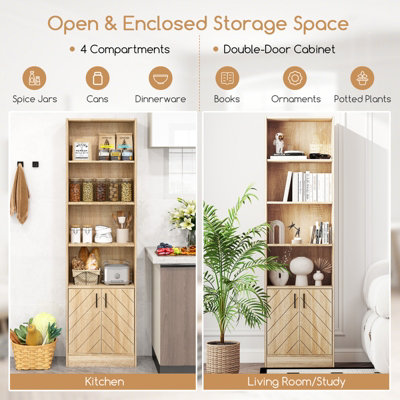 COSTWAY 6-Tier Bookshelf 180cm Tall Bookcase w/4 Open Cubes & Double ...