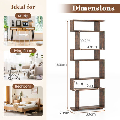 COSTWAY 6-Tier Bookshelf Geometric Bookcase with 2 Anti-Tipping Kits