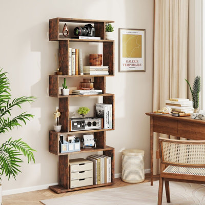 COSTWAY 6-Tier Bookshelf Geometric Bookcase with 2 Anti-Tipping Kits