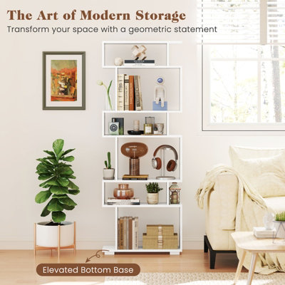 COSTWAY 6-Tier Bookshelf Geometric Bookcase with 2 Anti-Tipping Kits