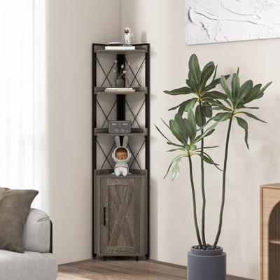 Costway 6 Tier Corner Bookcase Wooden Display Storage Cabinet w Adjustable Shelf