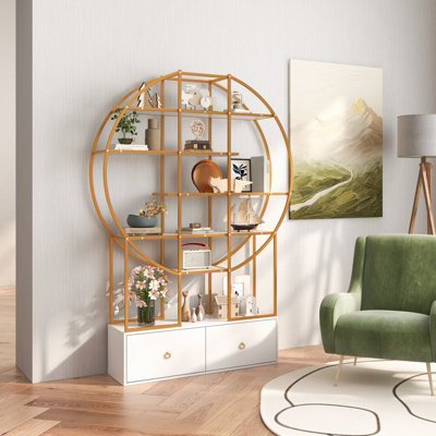 Costway 6-Tier Golden Bookshelf 180cm Tall Metal Bookcase w/ Staggered ...