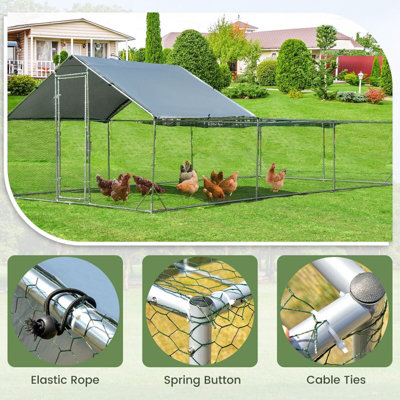 COSTWAY 6 X 3 M Chicken Run Coop Galvanized Metal Walk-in Hen House ...