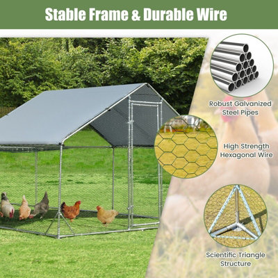COSTWAY 6 X 3 M Chicken Run Coop Galvanized Metal Walk-in Hen House ...