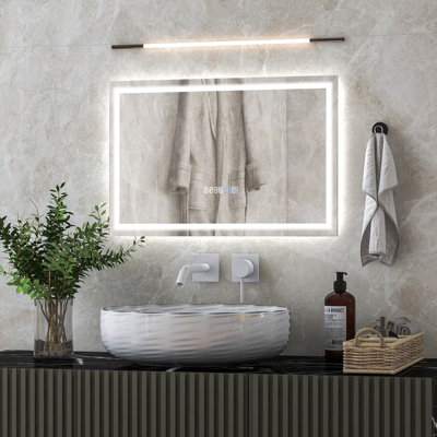 Costway 60 x 40 CM LED Bathroom Mirror Wall Mounted Rectangle Mirror ...