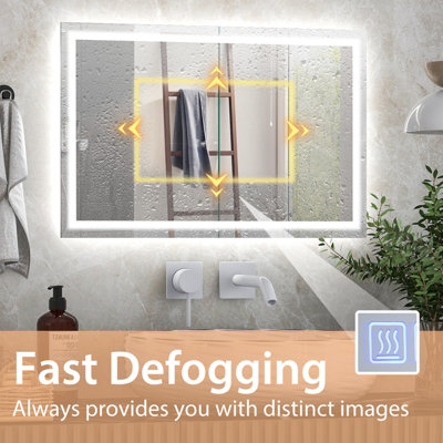 Costway 60 x 40 CM LED Bathroom Mirror Wall Mounted Rectangle Mirror ...