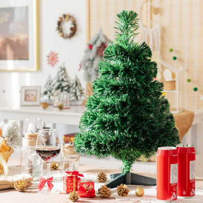 COSTWAY 60cm Fiber Optic Christmas Tree Tabletop Mini Xmas Tree w/ 60 ...