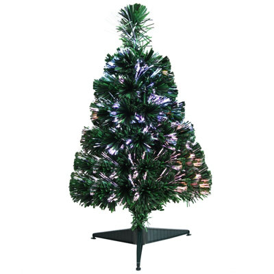 COSTWAY 60cm Fiber Optic Christmas Tree Tabletop Mini Xmas Tree w/ 60 ...