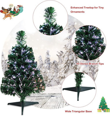 COSTWAY 60cm Fiber Optic Christmas Tree Tabletop Mini Xmas Tree w/ 60 ...