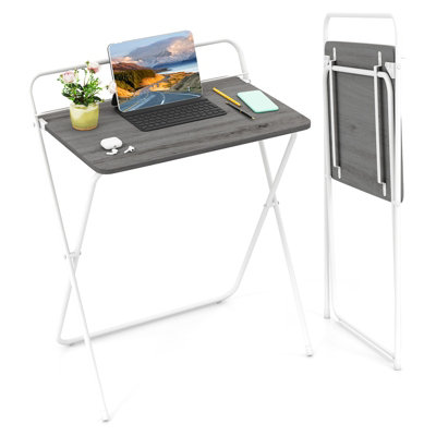 COSTWAY 60CM Folding Computer Desk Compact Home Office Writing Desk-Grey