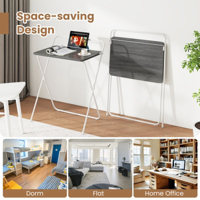 COSTWAY 60CM Folding Computer Desk Compact Home Office Writing Desk-Grey