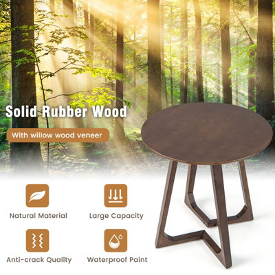 Costway 60cm Round End Table Living Room Rubber Wood Sofa Side Table ...