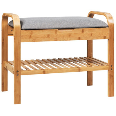 Costway 60cm Shoe Rack Bench Bamboo Shoe Rack with Cushioned Seat ...